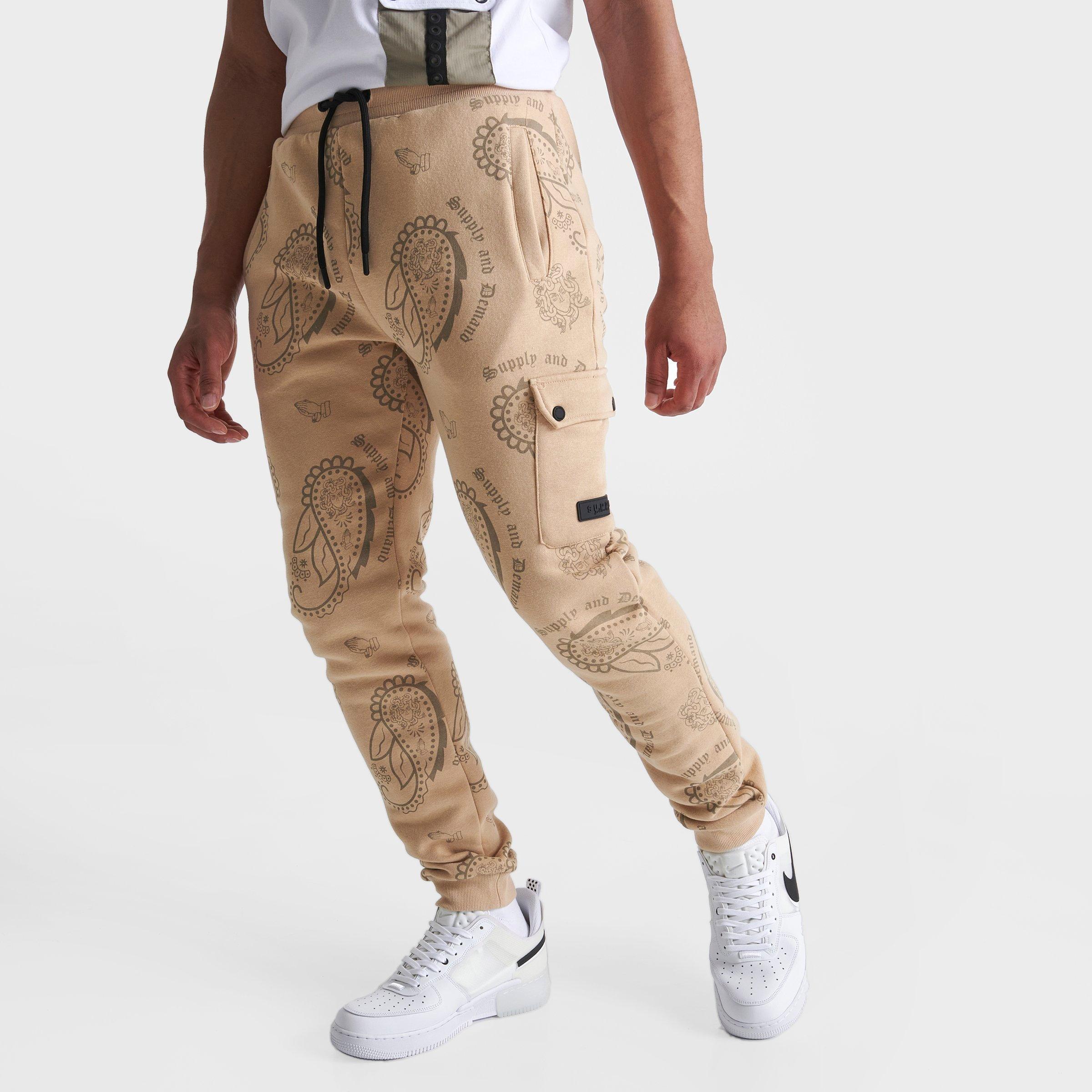 Supply And Demand Men's Paisley Logo Print Pants In Tan/white | ModeSens